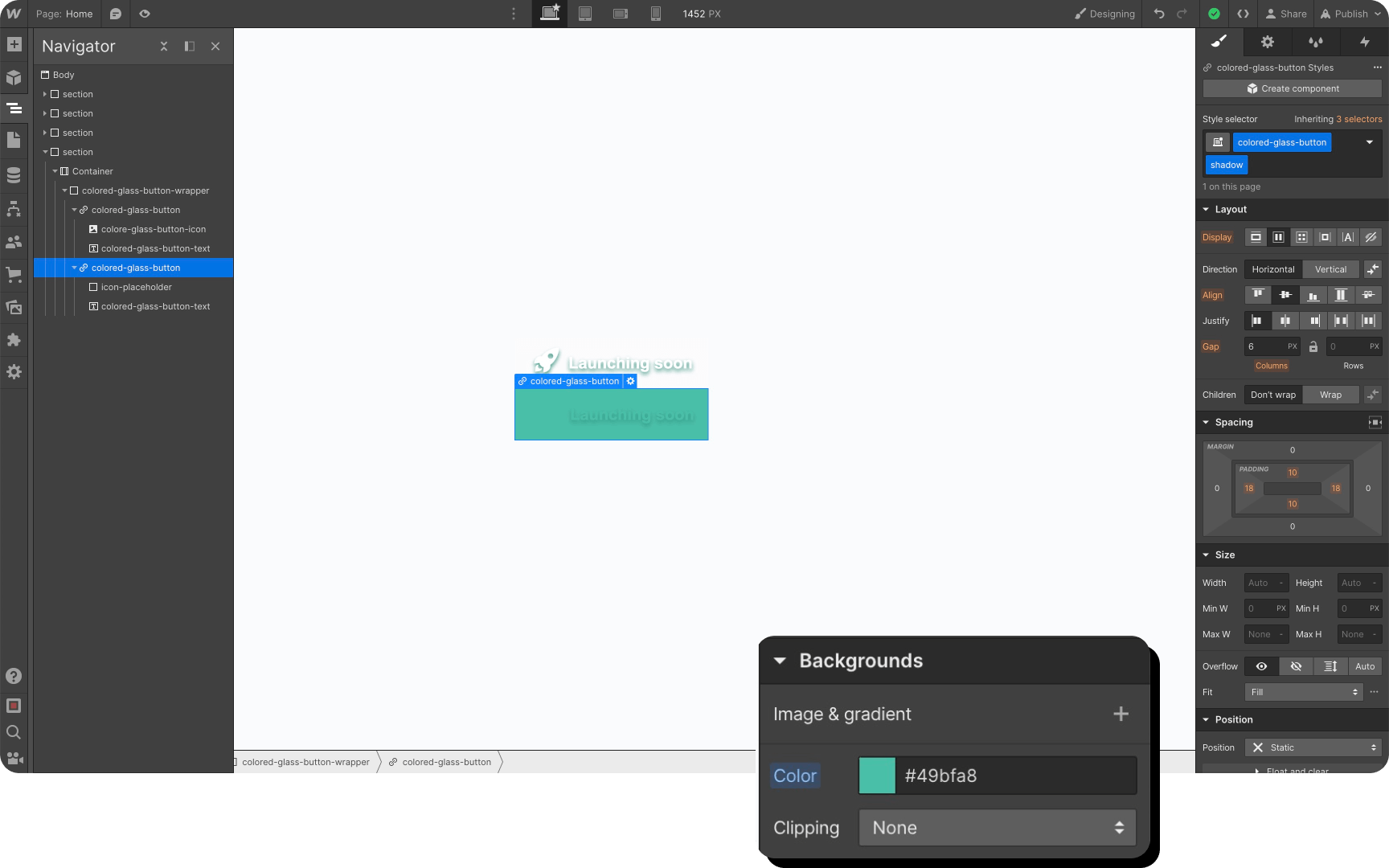 How to create a translucent glass button with colored drop shadow in Figma & Webflow
